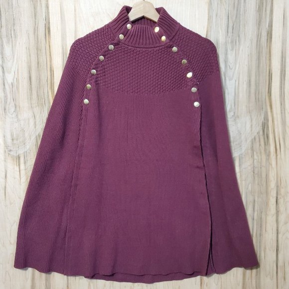 G.I.L.I. | Sweaters | Gili Burgandy Knit Poncho Cape Snap Closure Mock Neck Oversized Size Xss ...